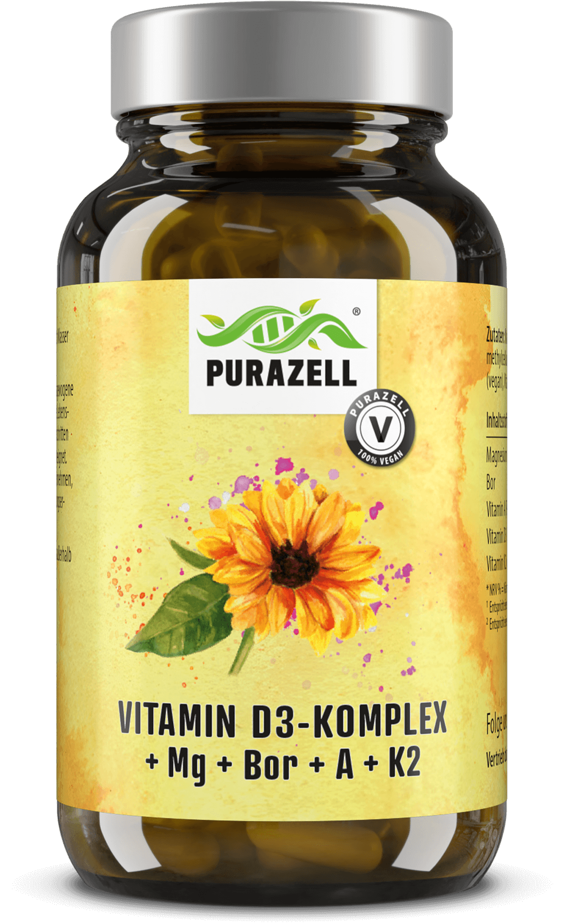 Vitamin D3-Komplex + Mg + Bor + A + K2 | Purazell